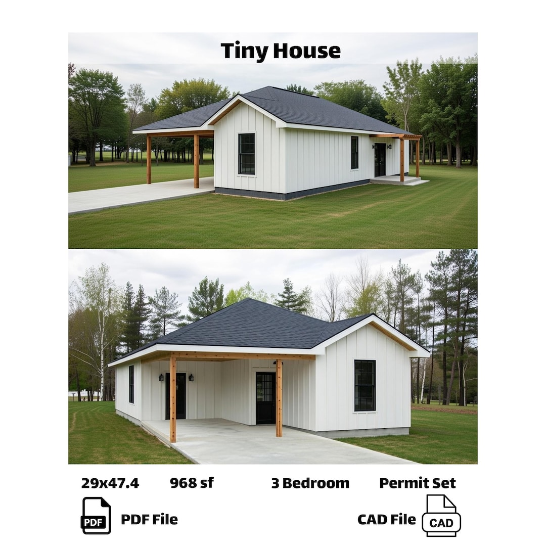 Modern Tiny House Plans (968 Sq. Ft.) | 3 Bedroom, 2 Bath | PDF ...