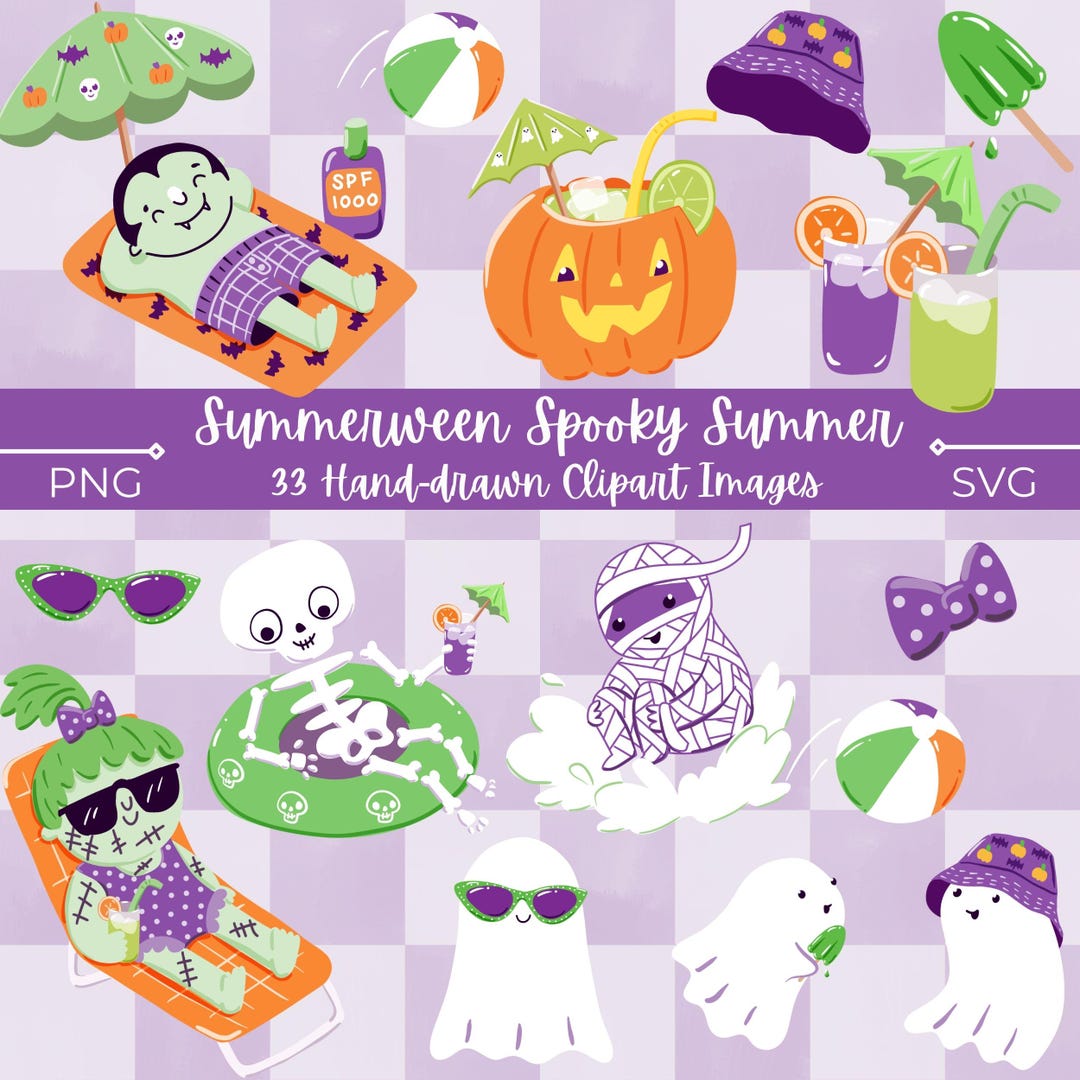 Spooky Summer Summerween Clipart Bundle | 33 Hand-drawn PNG & SVG ...