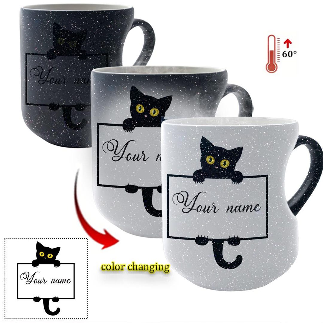 Color Changing Cat Mug - Custom Name Personalized Magic Heat Sensitive ...