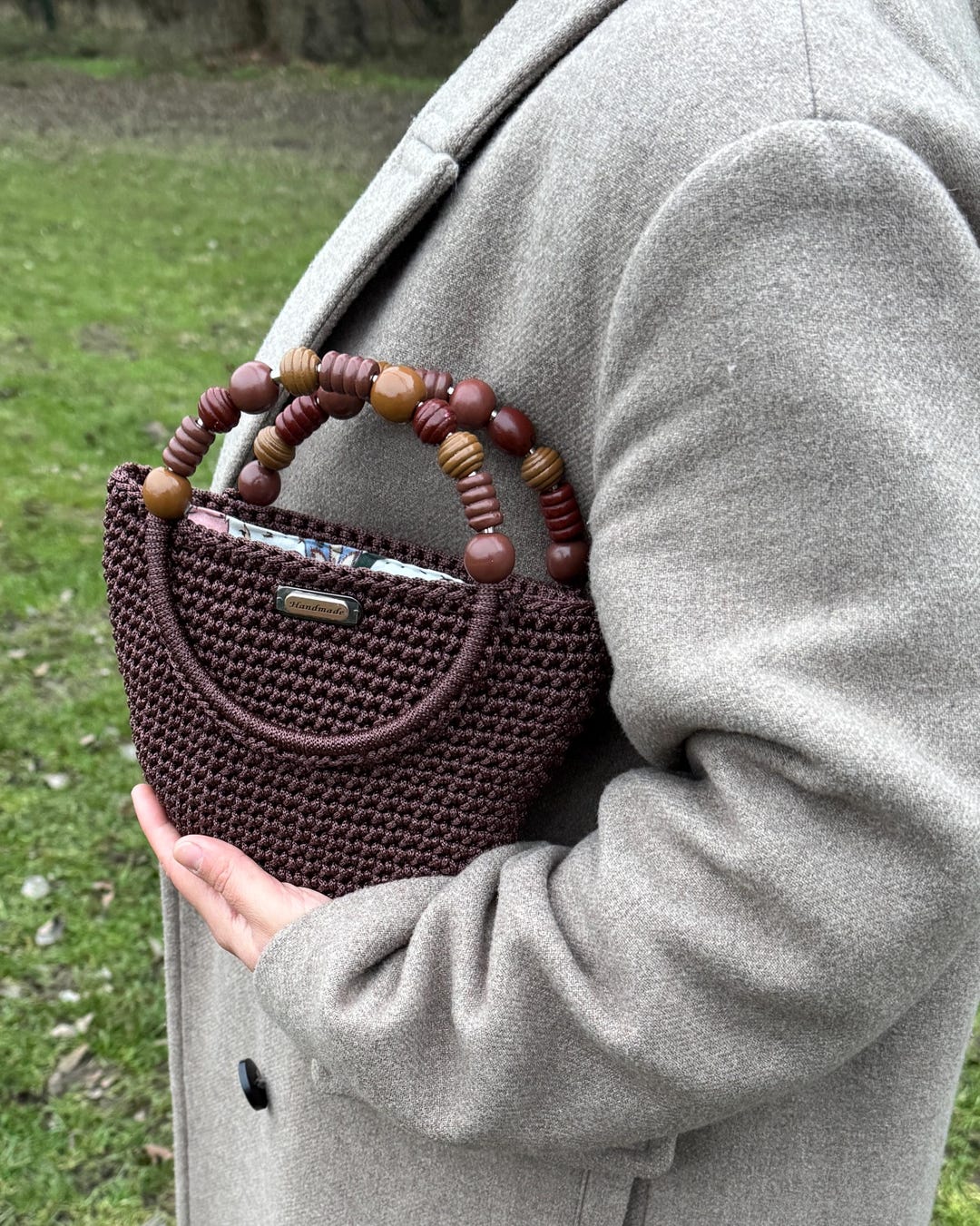 Vintage Bag With Wooden Bead Handles and Floral Patterned Lining. - Etsy