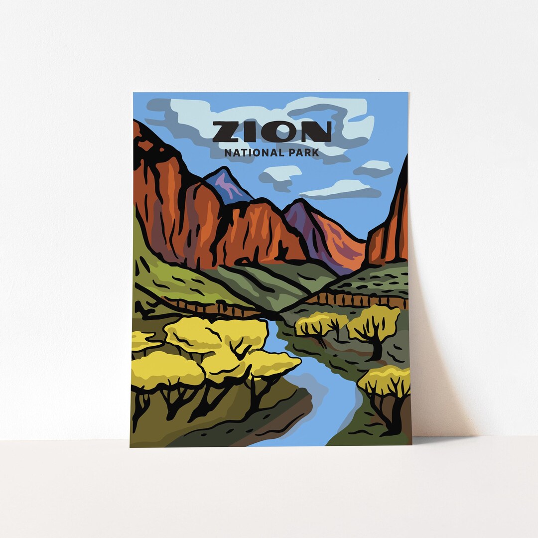 Zion National Park Print, Vintage WPA Travel Poster, Utah Wall Art Home ...