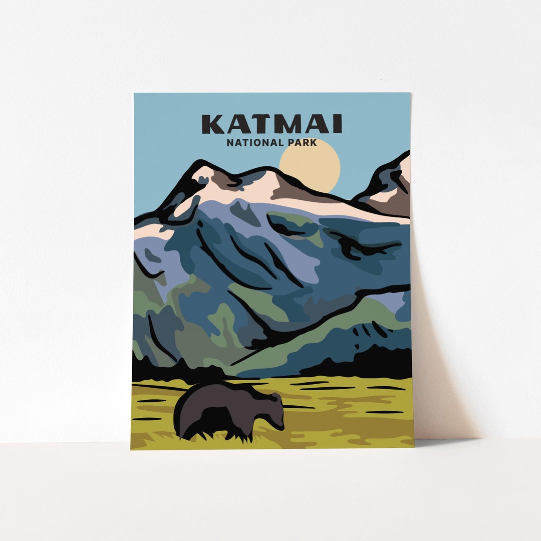Katmai National Park Print, Vintage WPA Travel Poster, Alaska Wall Art ...