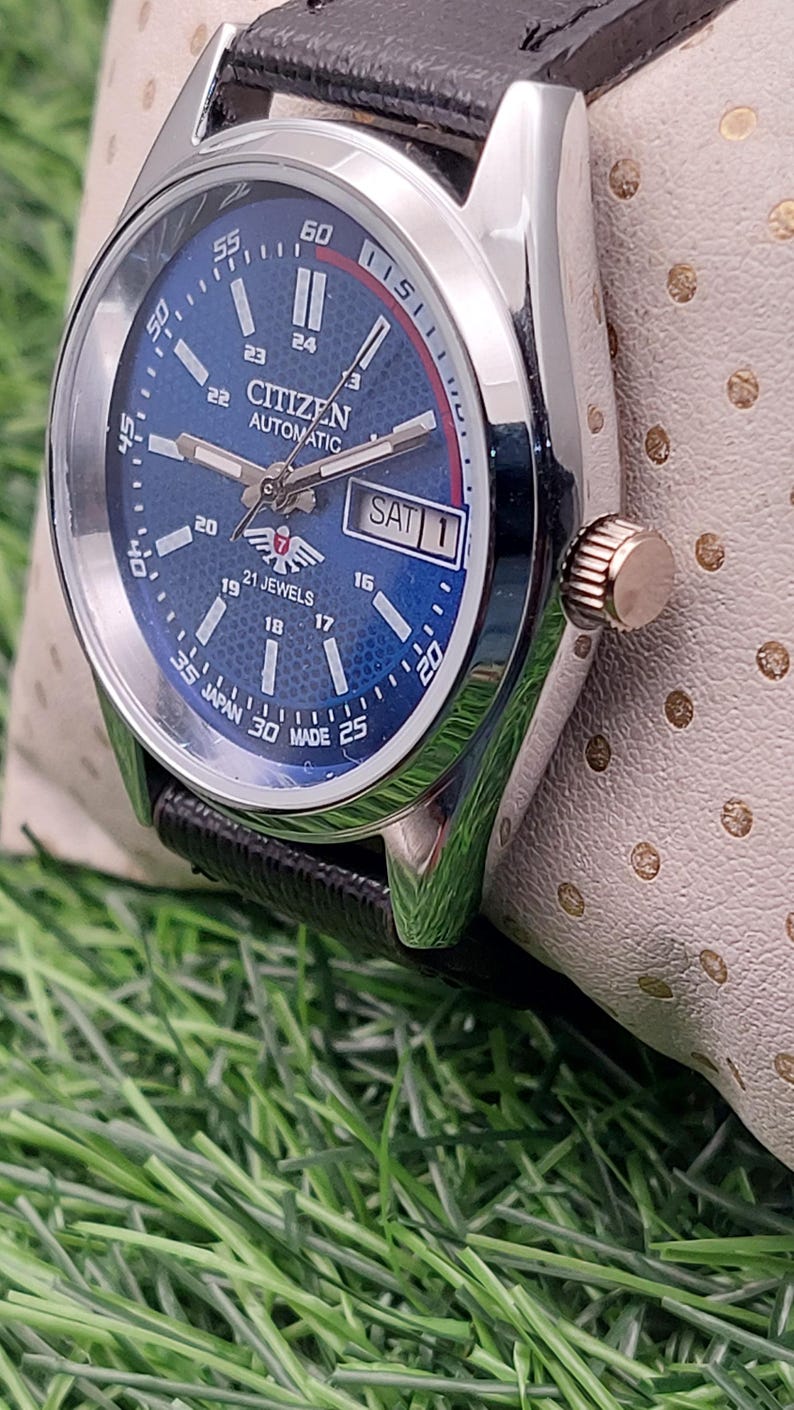 Vintage Citizen Automatic Watch: Blue Dial Day Date, Japan Made 36mm - Etsy