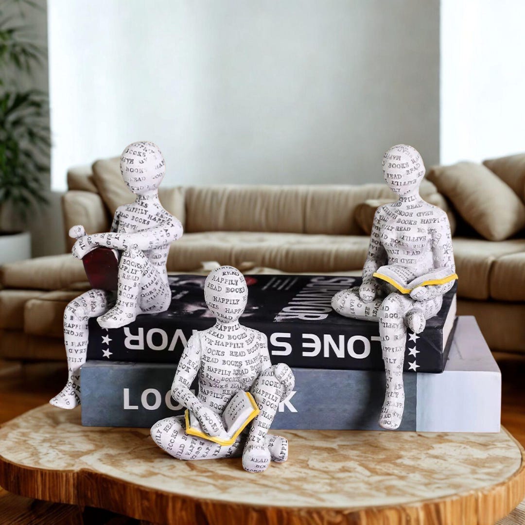 Reading Figure Statue Decor: Minimalist Resin Book Lover Sculpture for ...