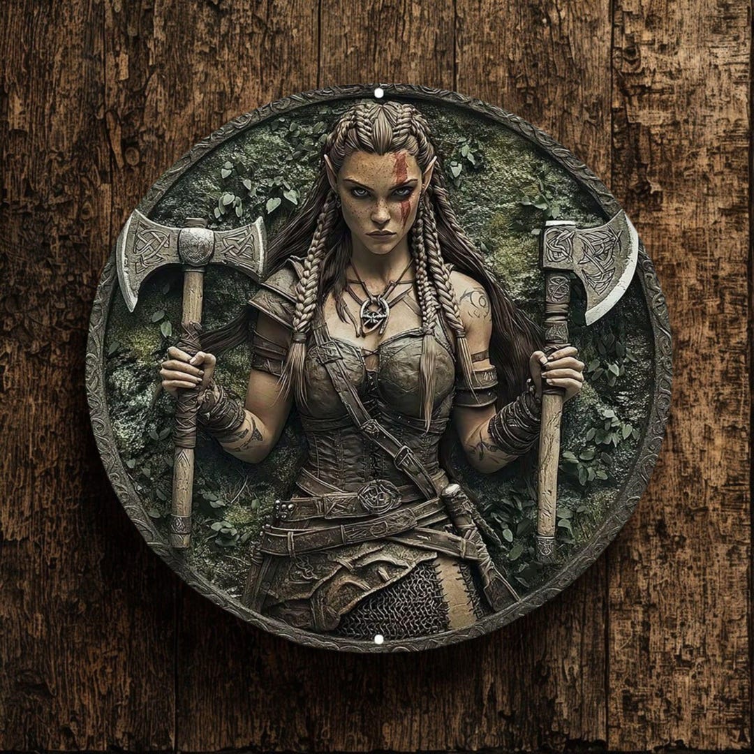 Viking Warrior Woman Wall Sign – Nordic Shield Wall Decor, Norse ...