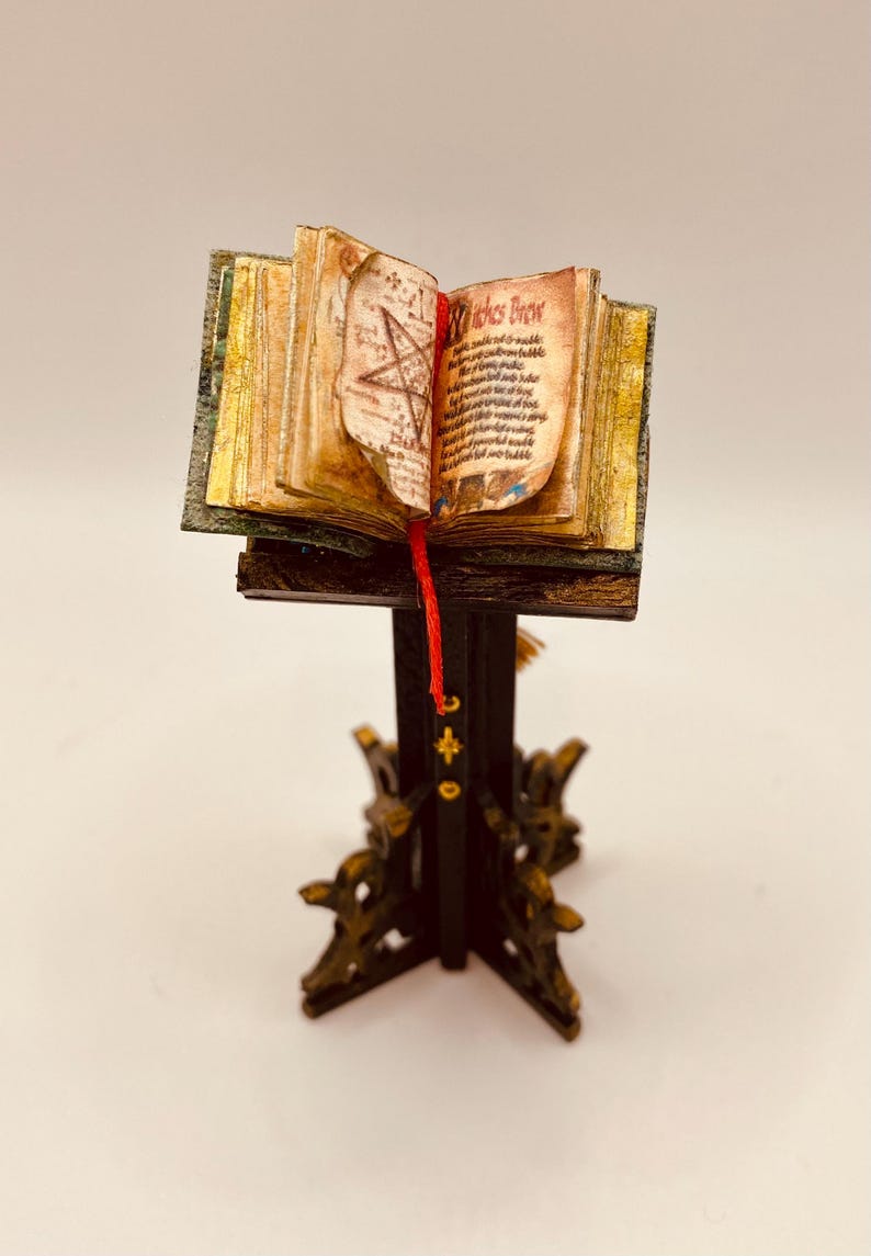 Dollhouse Miniature Wooden Lectern With Open Spell Book - 1/12 Scale - Etsy
