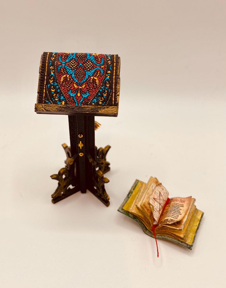 Dollhouse Miniature Wooden Lectern With Open Spell Book - 1/12 Scale - Etsy