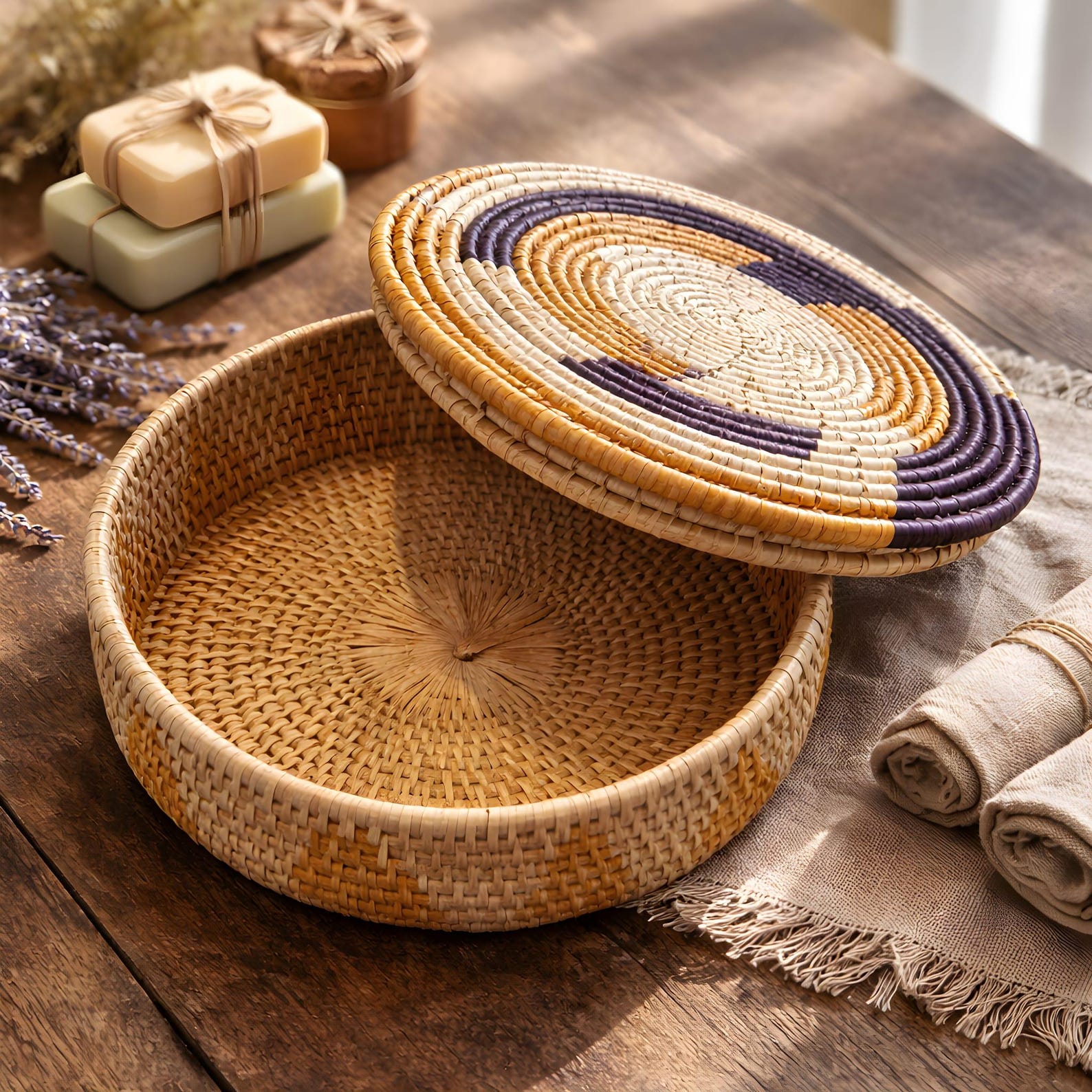 Handmade Date Palm Leaf Basket With Lid – Large Natural Storage Basket ...