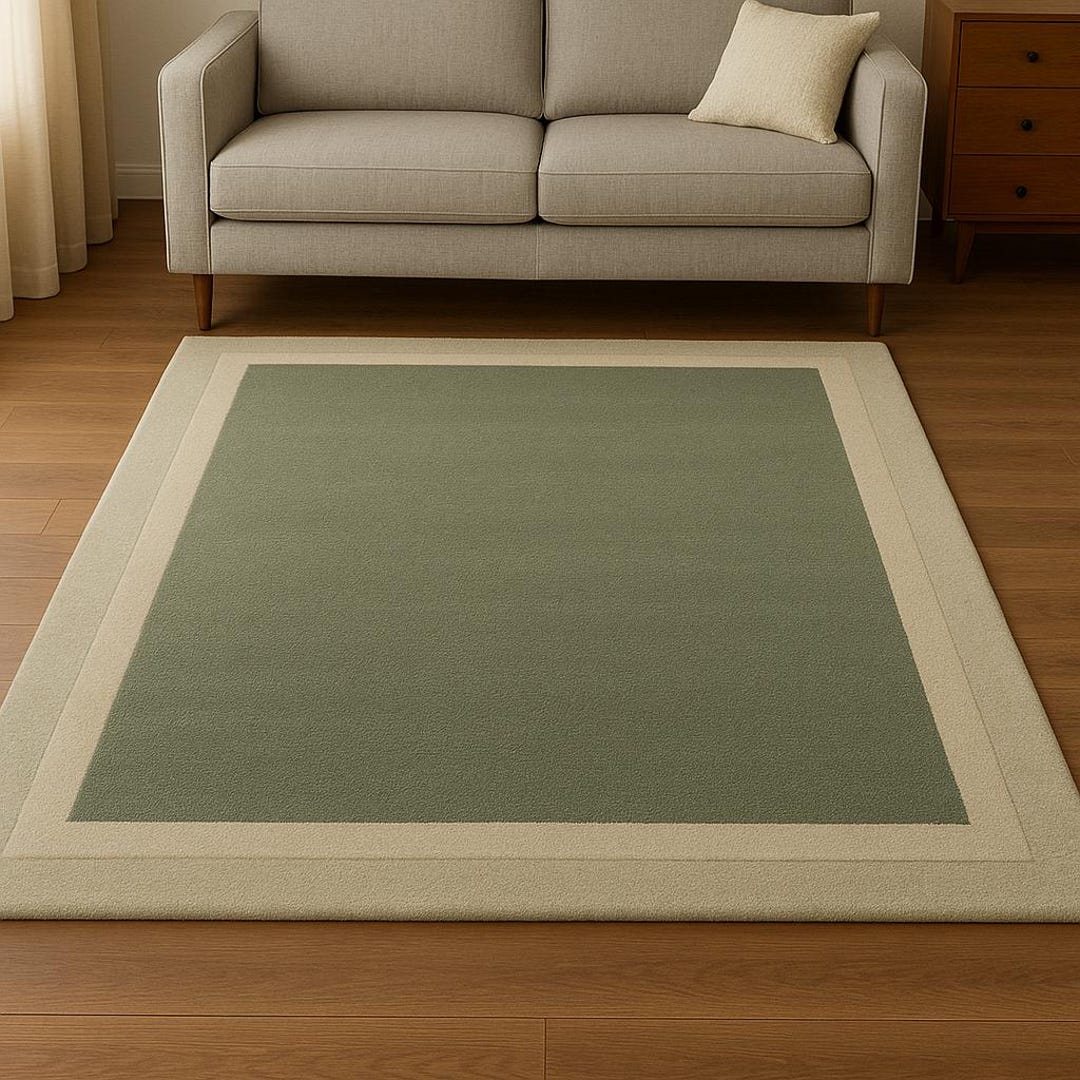 Sage Green Border Area Rug – Minimalist Modern Solid Color Floor Mat ...