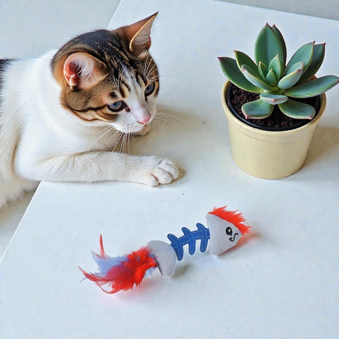 Cat Fish Toy With Feathers & Catnip | Interactive Kitten Toy ...