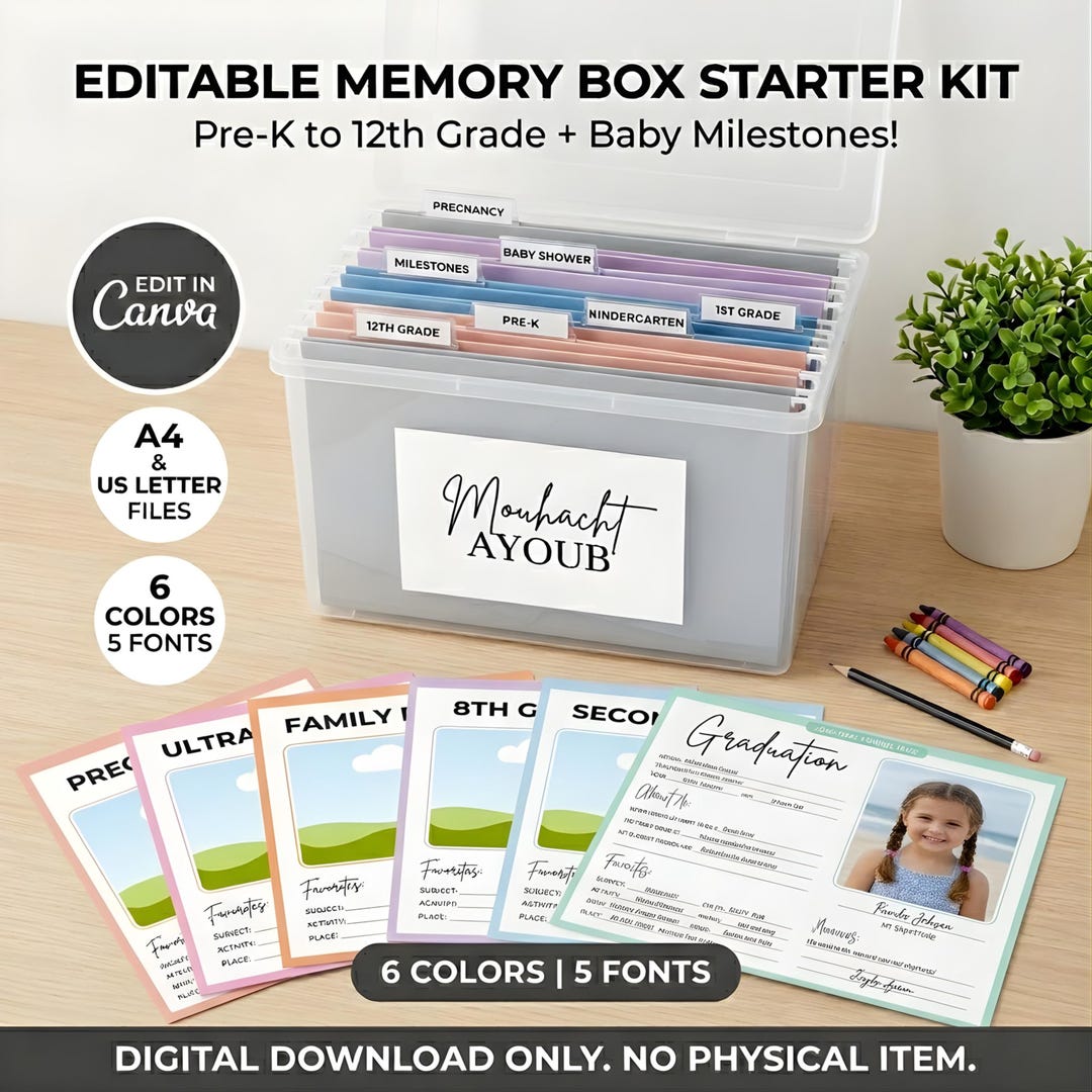 Editable Memory Box Starter Kit | School Keepsake Tabs (digital ...