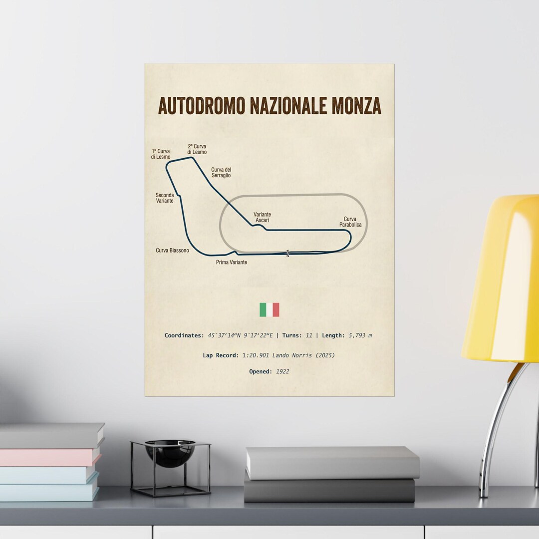 Monza Circuit Technical Poster Matte Vertical Poster | Racing Track ...