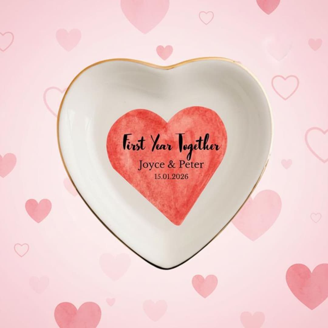 Personalized First Year Together Heart Trinket Dish | Custom Name ...