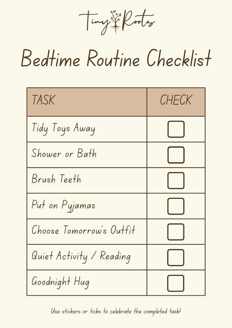 Kids Bedtime Routine Chart Printable | Toddler Bedtime Checklist | Calm ...