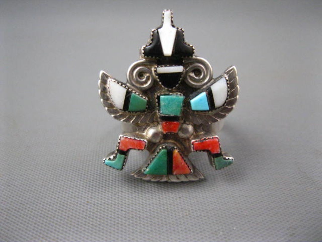 Old Zuni Sterling Stone on Stone Turquoise Knifewing Ring Size 9 - Etsy