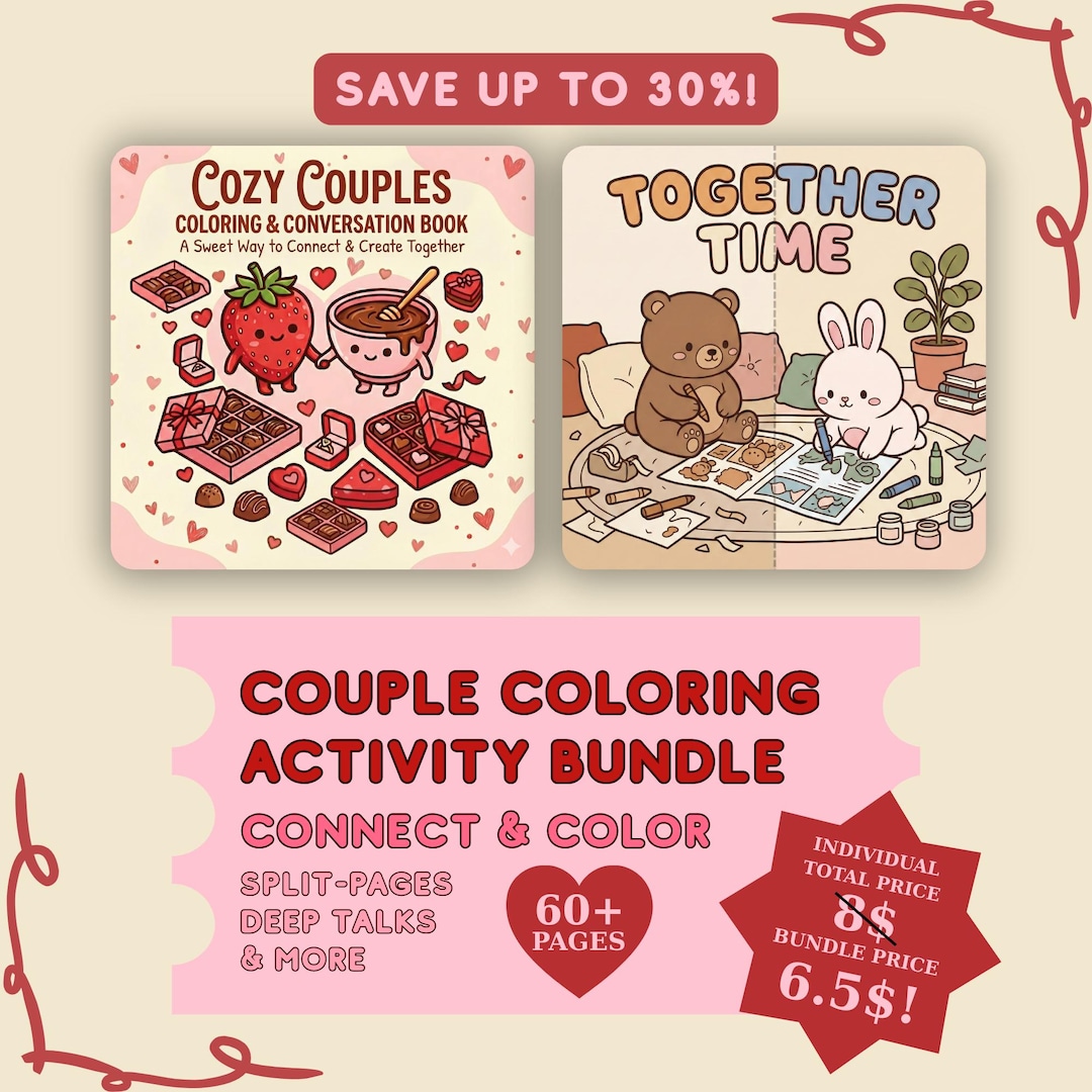 60+ Pages Couples Coloring Book&activity Bundle With Games and Deep ...