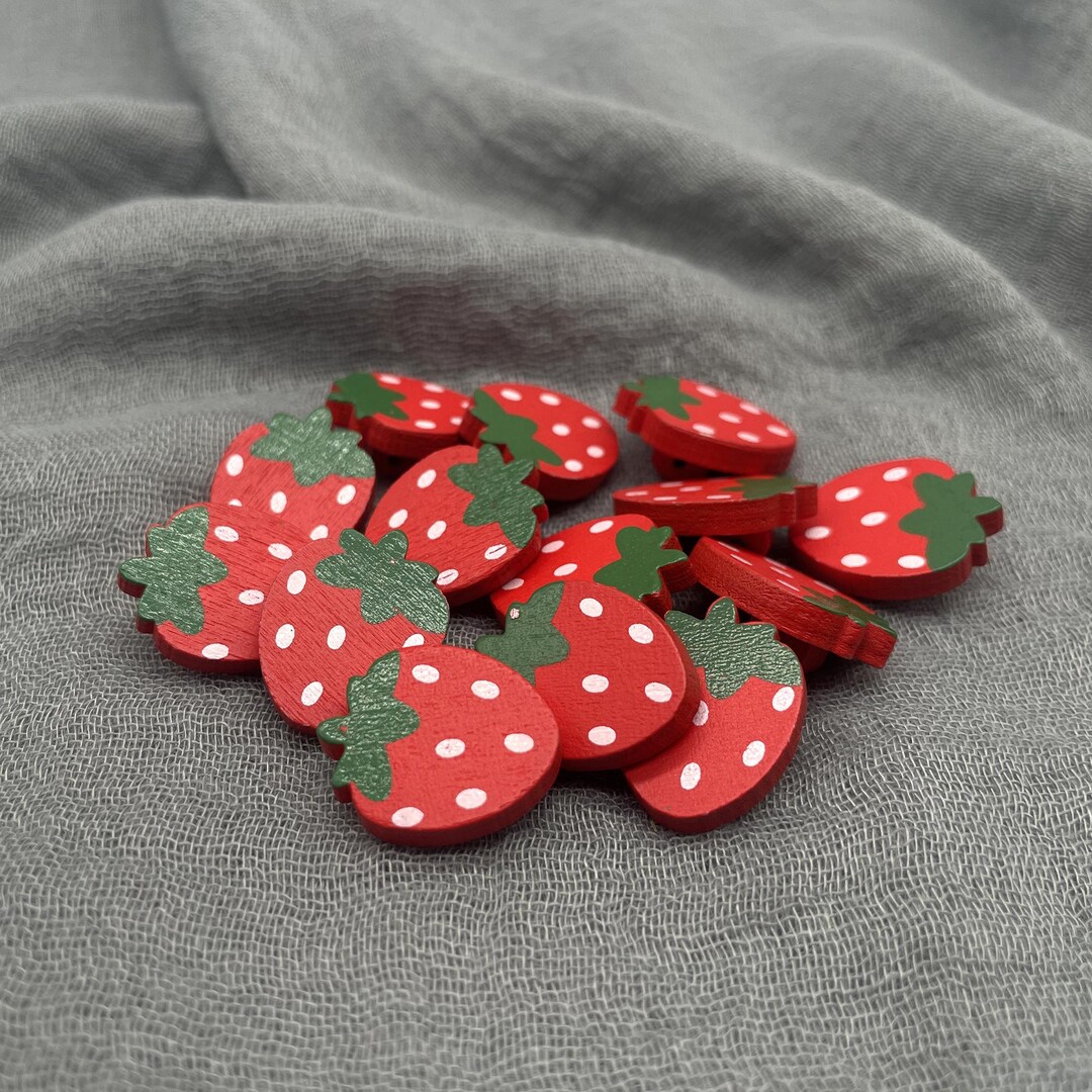 Red Strawberry Wooden Buttons 20mmx17mm, Cute Fruit Wood Button for ...