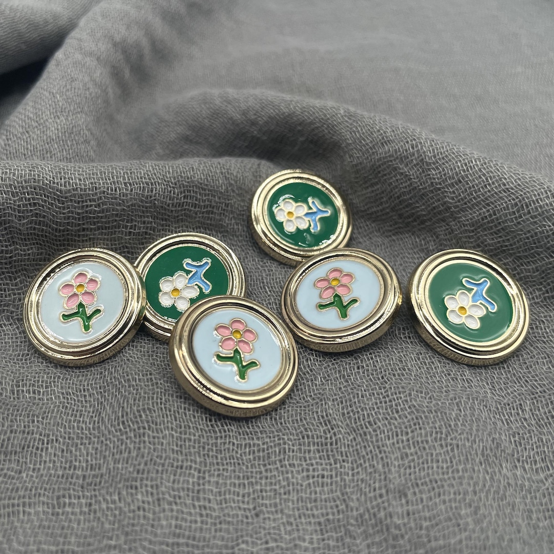 Floral Enamel Metal Buttons 20mm, Colorful Flower Shank Buttons for ...