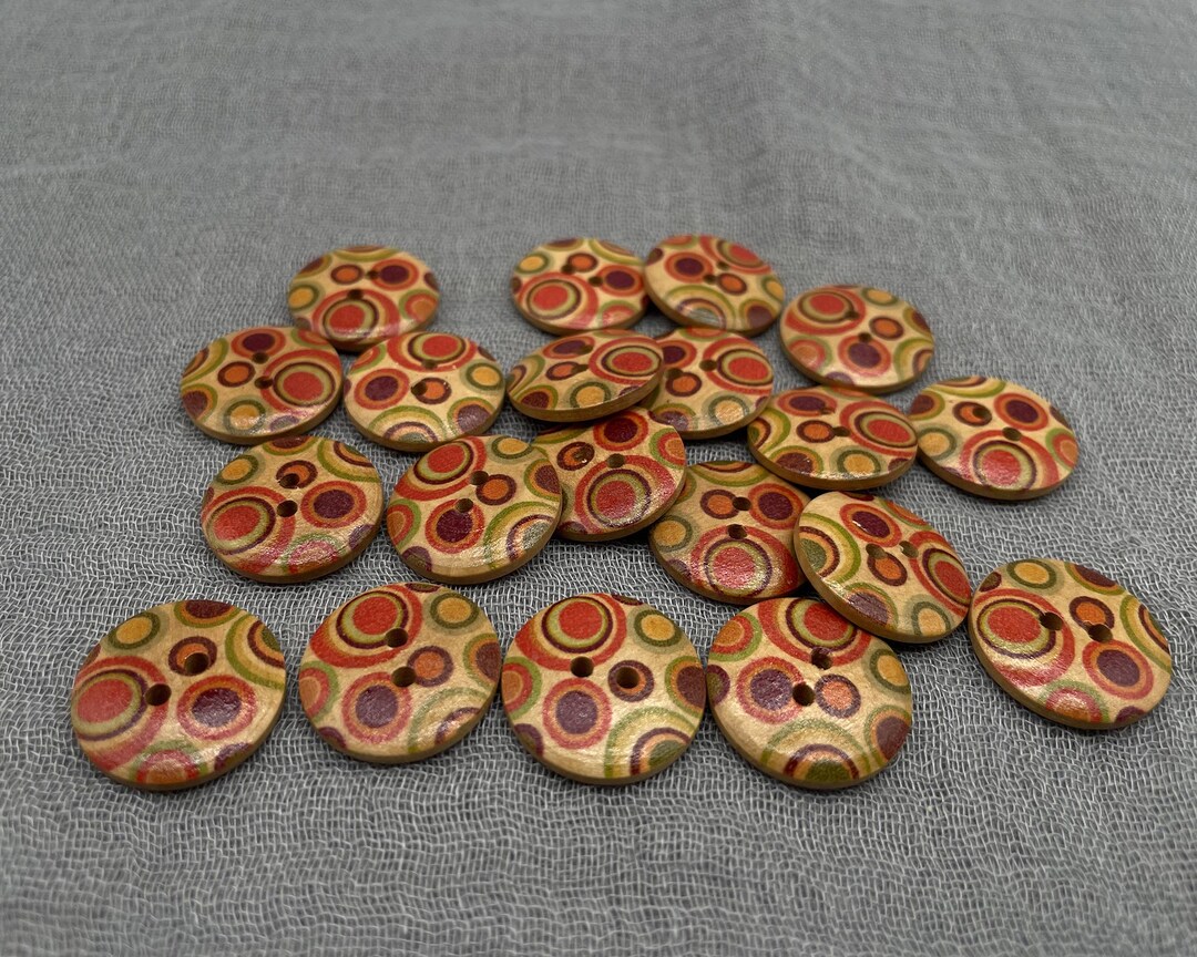 Painted Wooden Buttons 20mm, Round Wood Buttons 2 Hole, Color Pattern ...