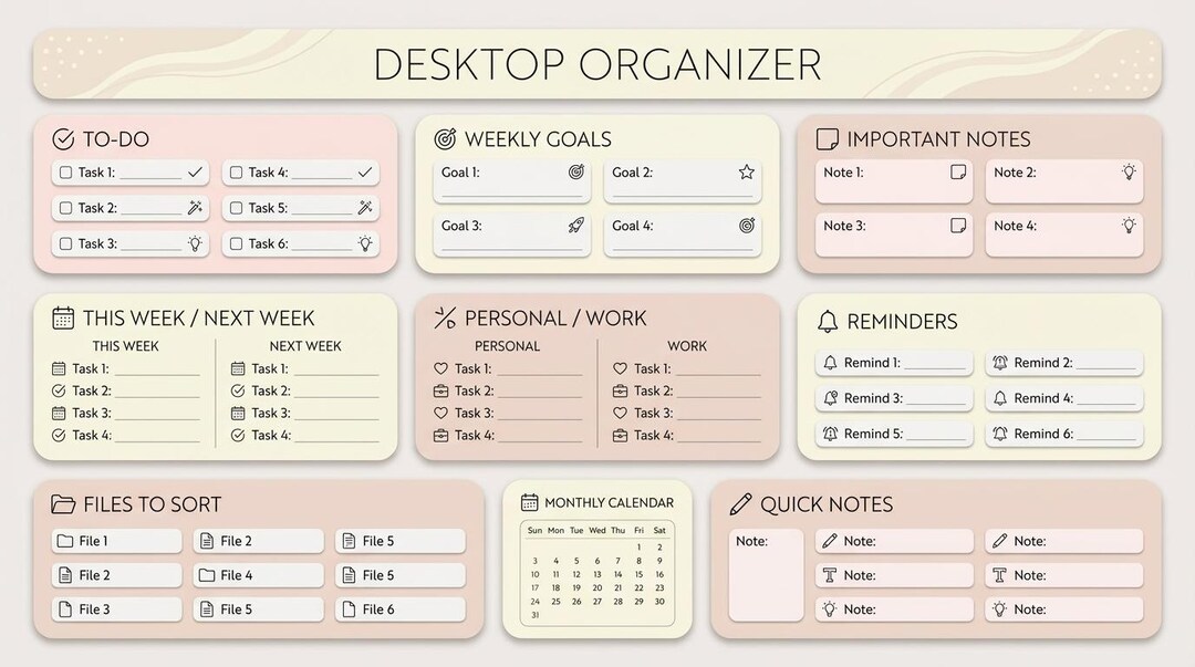Desktop Organizer Template: Clean, Modern, and Aesthetic - Etsy
