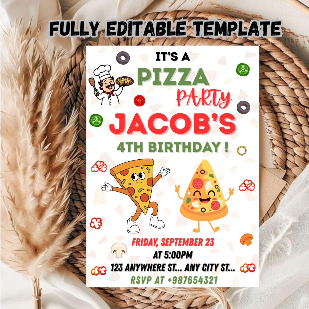 Editable Pizza Party Invitation Template / Pizza Party Invitation ...