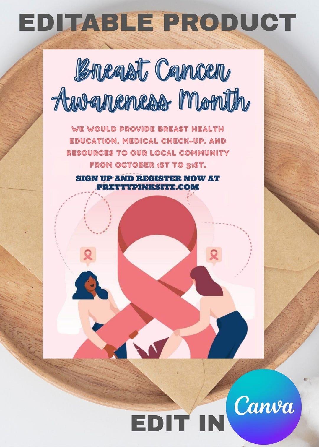 Breast Cancer Awareness Party Invitation Template, Editable Canva ...