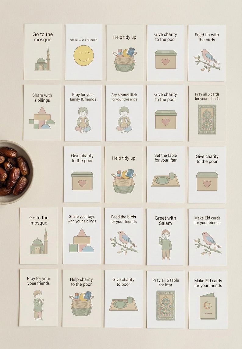 Ramadan Good Deeds Cards for Kids Printable | Minimal Islamic Activity ...