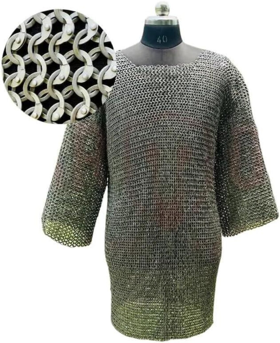 Medieval 18G Mild Steel Chainmail Haubergeon – Half Sleeve Riveted ...