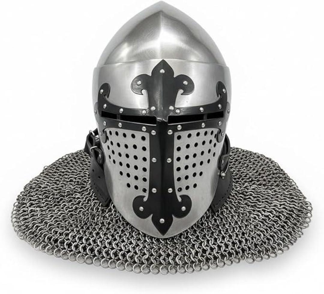 Medieval 18 Gauge Steel Helmet With Butted Chainmail Coif | Knight ...