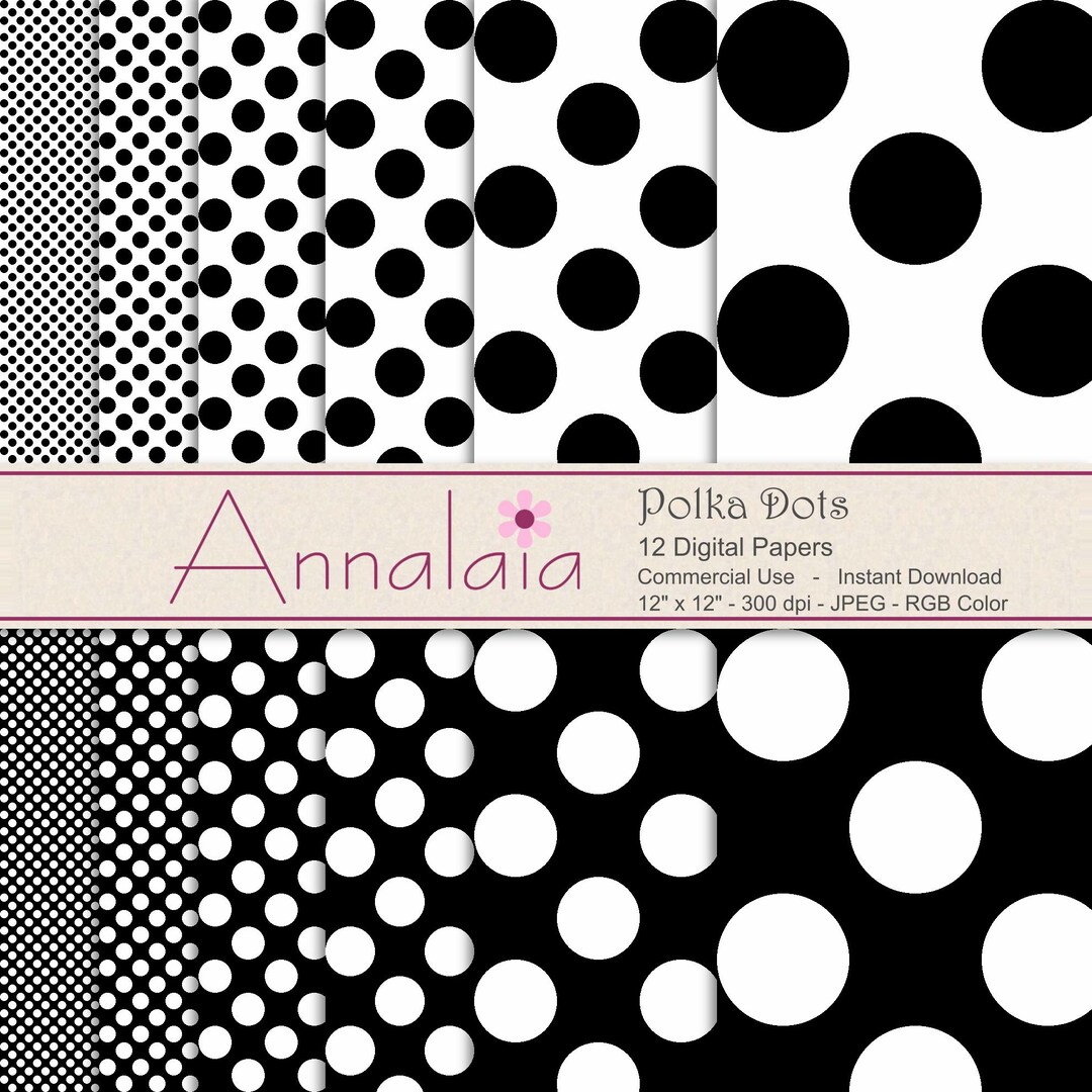 Black and White Polka Dots Scrapbook Paper Pack B1 | Commercial Use ...