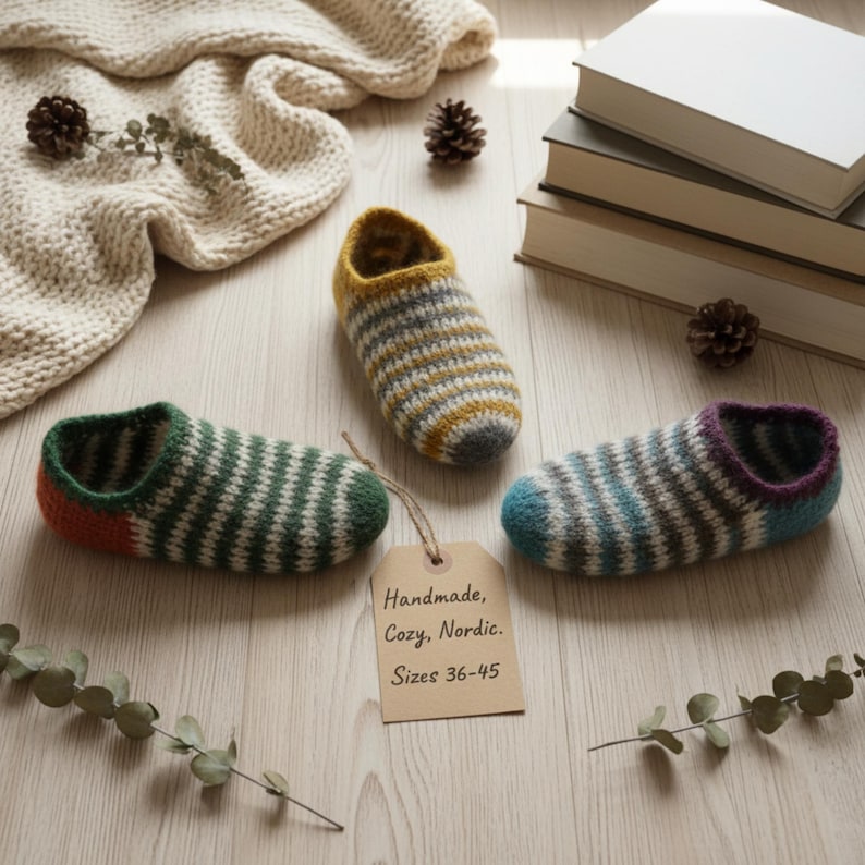 Felted Wool Slippers Jolly Stripes Slippers PDF Pattern | Mens AND ...