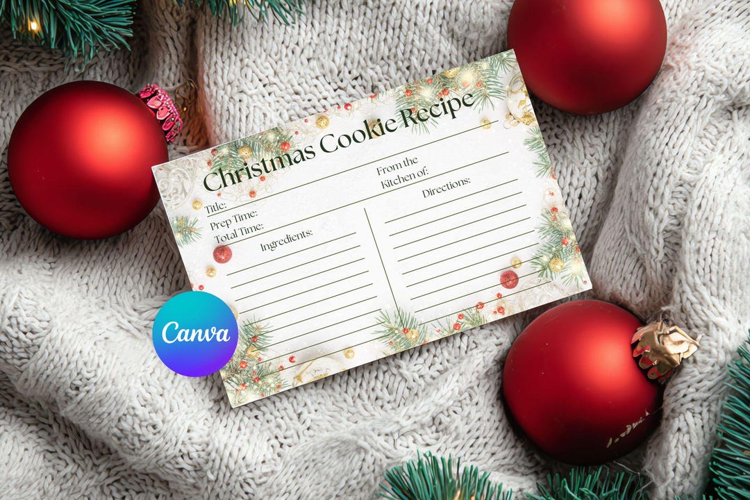 Editable Christmas Cookie Recipe Card (digital Download) - Etsy