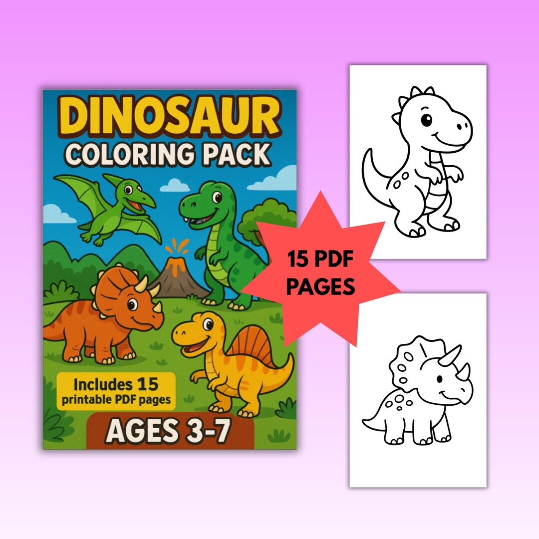 Dinosaur Coloring Pack for Kids | Printable Coloring Book PDF | Instant ...