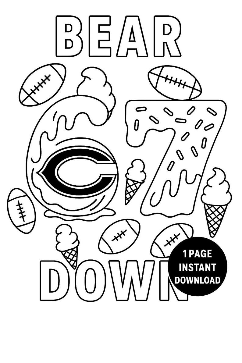 Chicago Bears 67 Football Ice Cream Coloring Page - Etsy