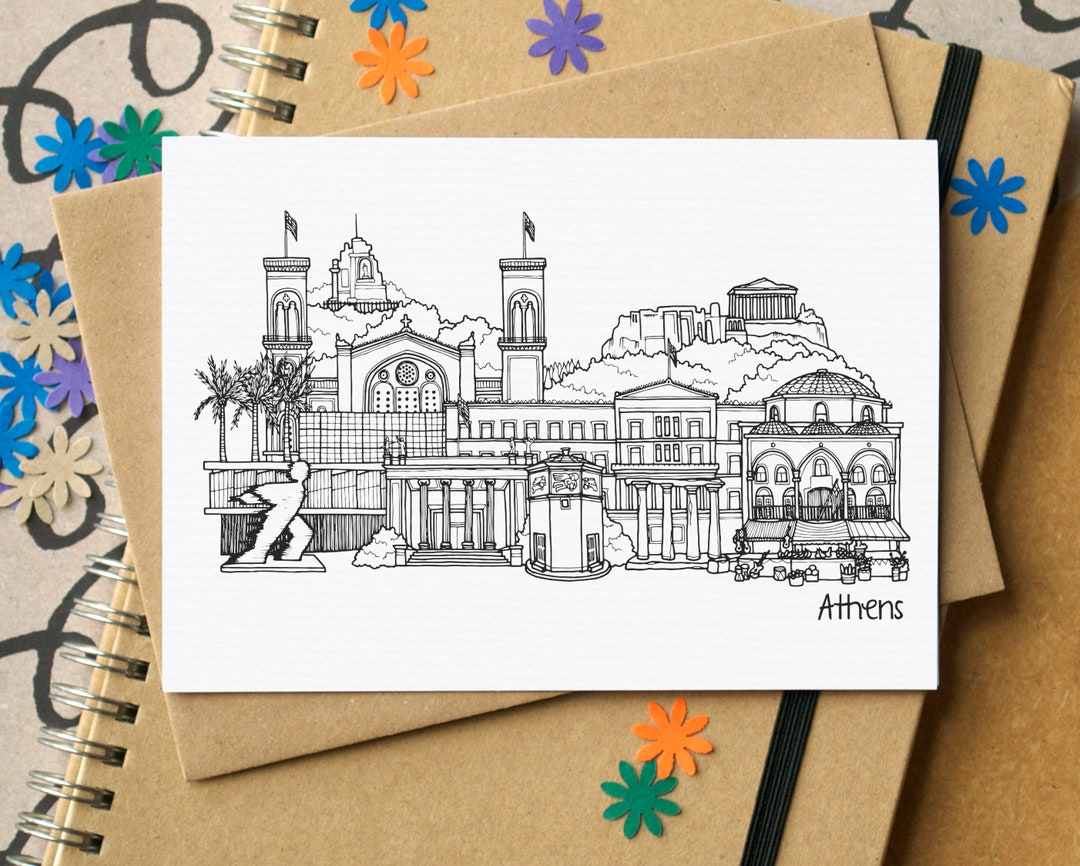 Athens Skyline Greetings Card - Etsy