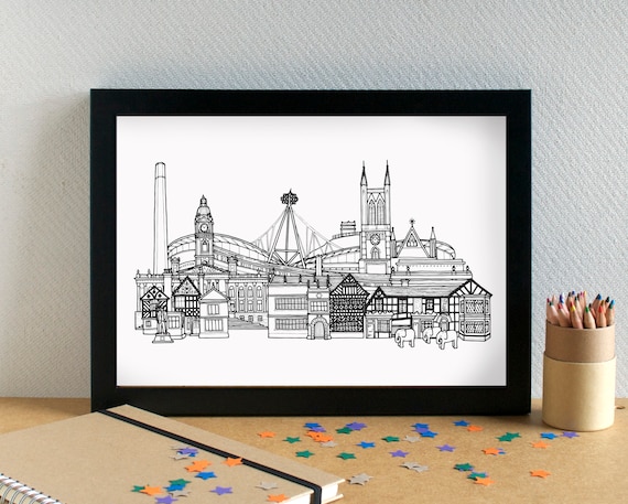 Bolton Landmarks Skyline Art Print | Etsy
