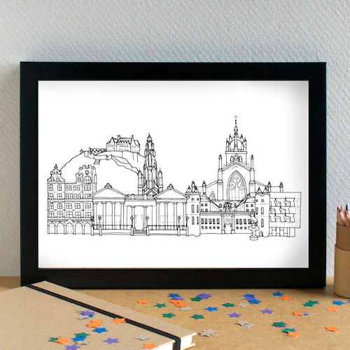 Edinburgh Landmarks Skyline Art Print - Etsy