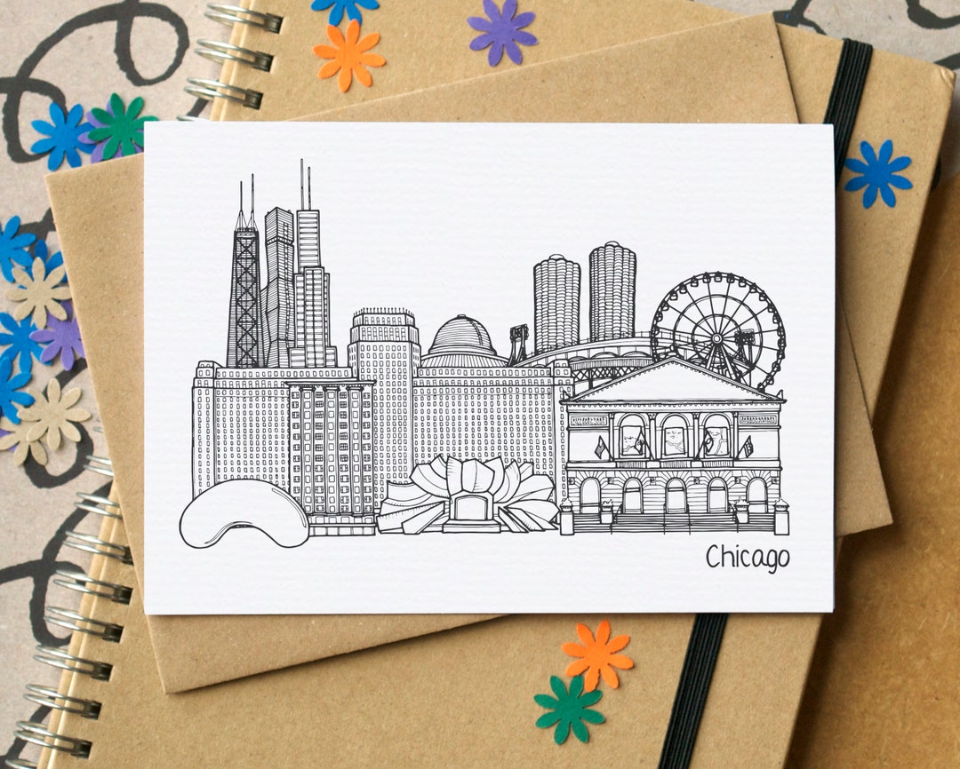 Chicago Skyline Greetings Card - Etsy