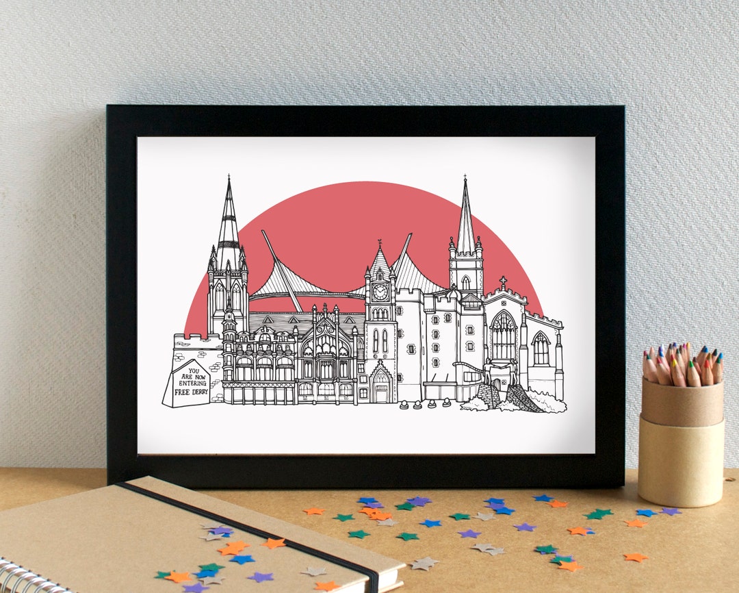 Derry Landmarks Skyline Art Print - Etsy UK