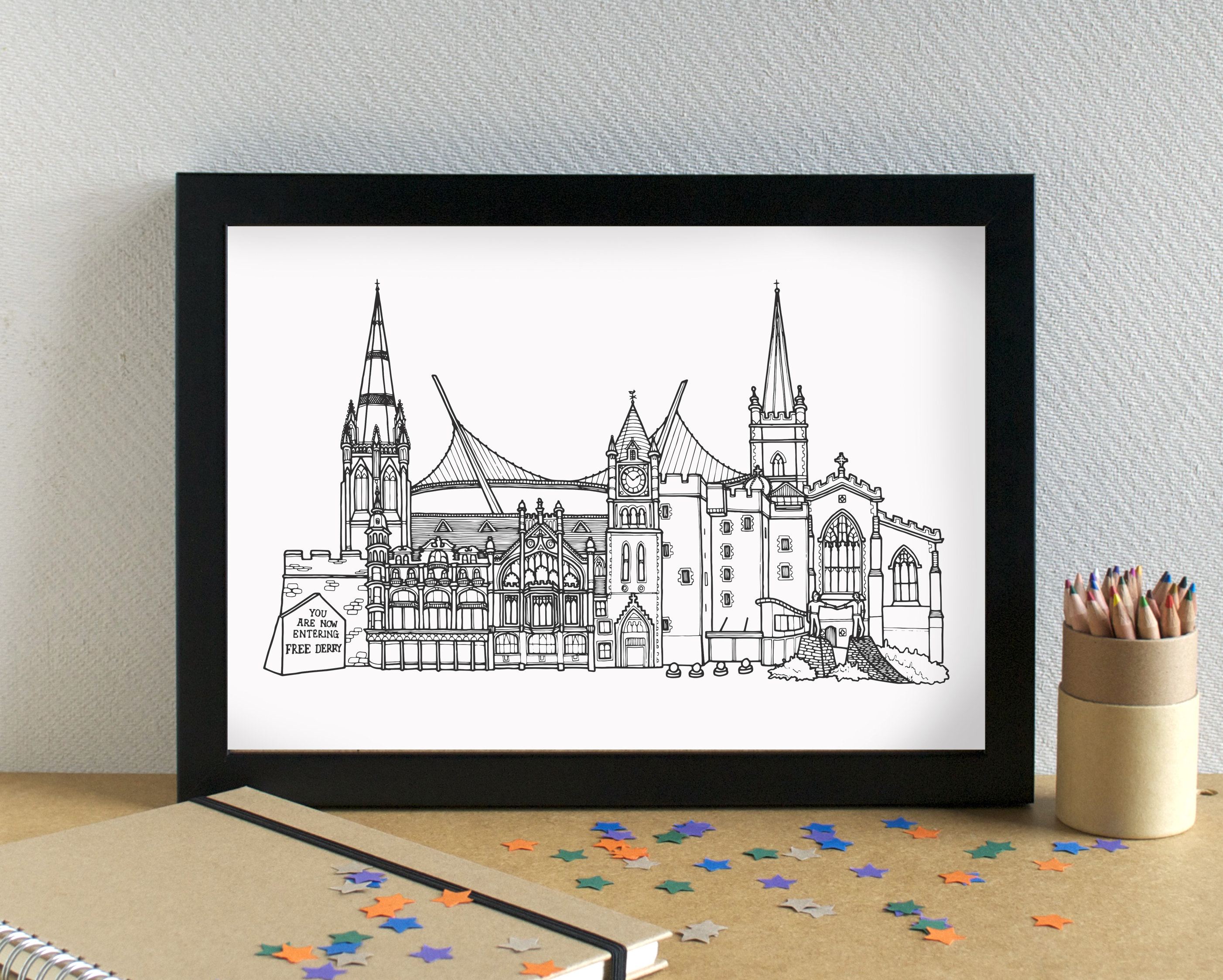 Derry Landmarks Skyline Art Print - Etsy Denmark