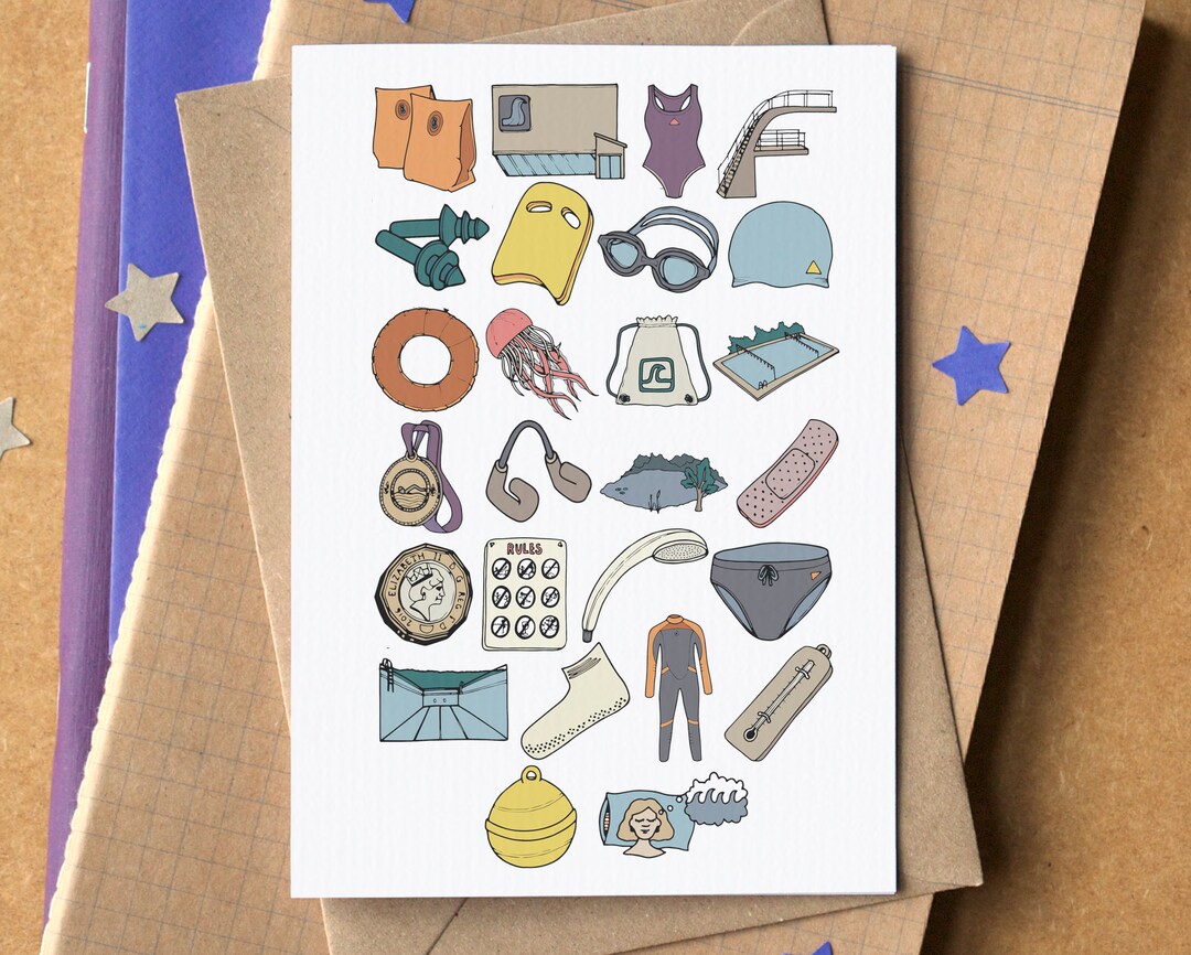 Swimming Alphabet Greetings Card - Etsy