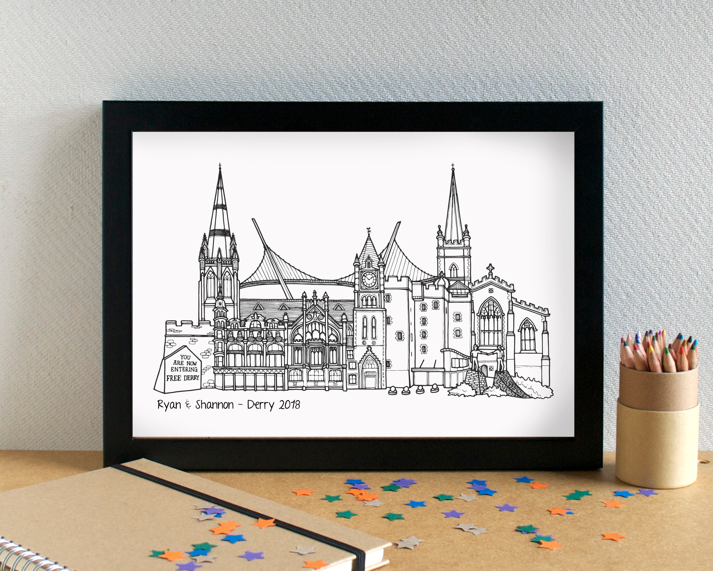 Derry Landmarks Skyline Art Print | Etsy UK