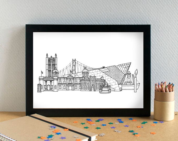 Hull Landmarks Skyline Art Print - Etsy UK
