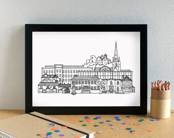 Derry Landmarks Skyline Art Print | Etsy