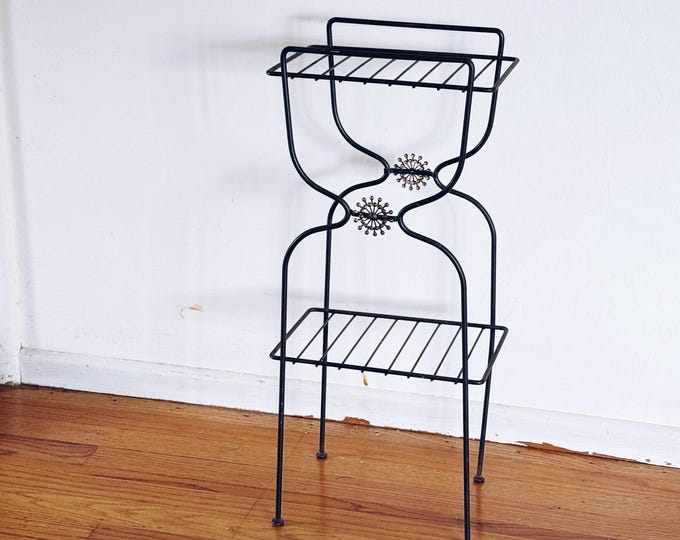 Atomic Black Wire Metal Two Tiered Plant Stand - Etsy