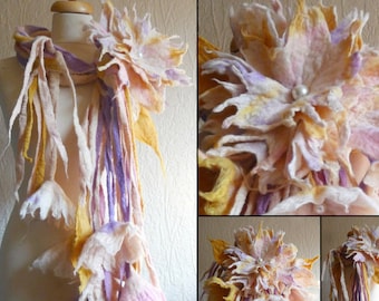 Felted Wool Flower Necklace Lariat Belt scarf Handmade | Etsy