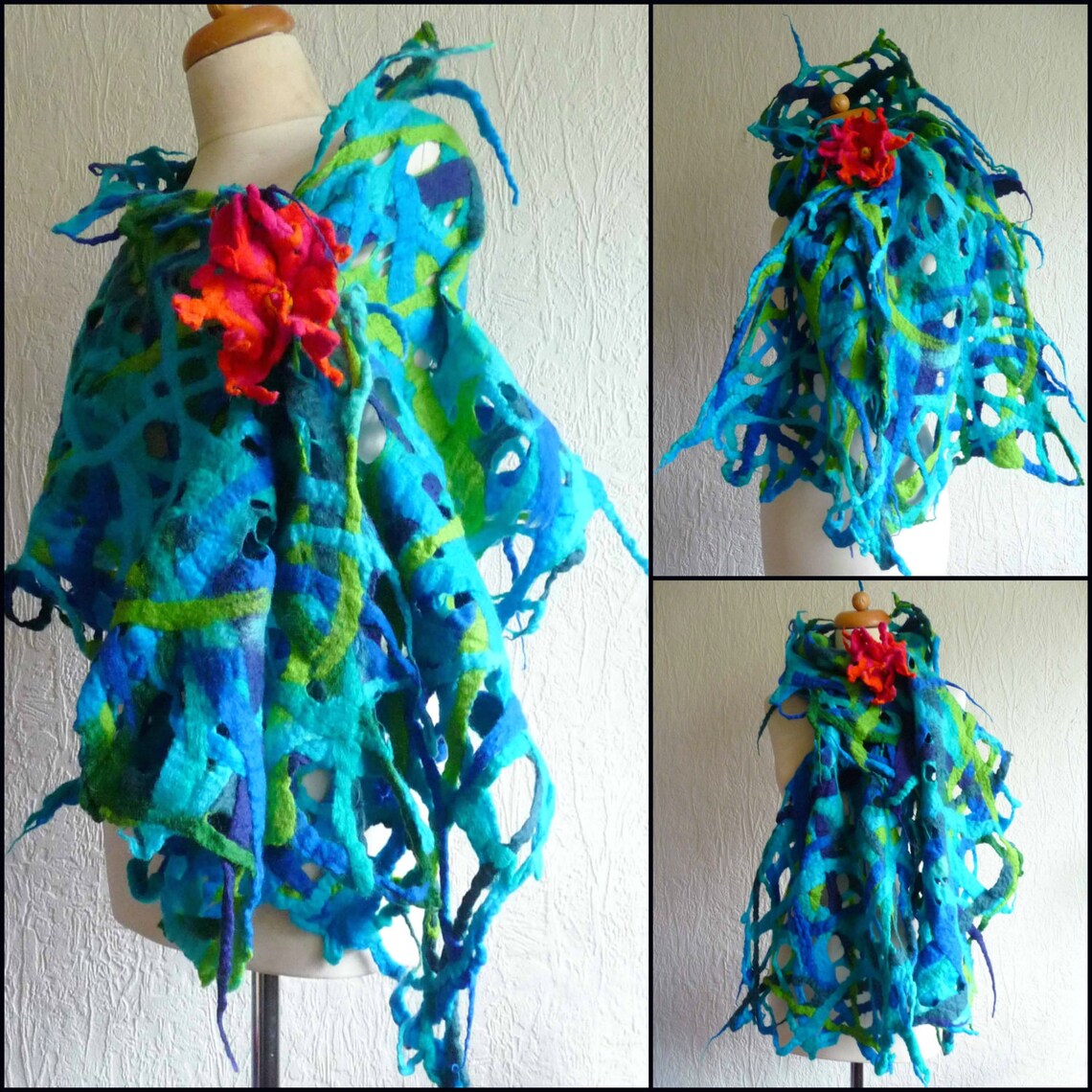 Felted Wool Scarf Handmade Felt Wrap Spiky Holey Lace - Etsy