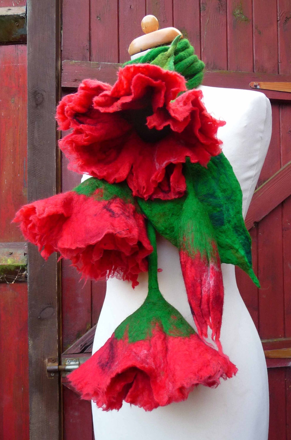 Red Felted Flower Necklace Felted Poppy Flower Scarf Flower - Etsy