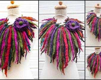 Felted Wool Flower Necklace Lariat Belt scarf Handmade | Etsy