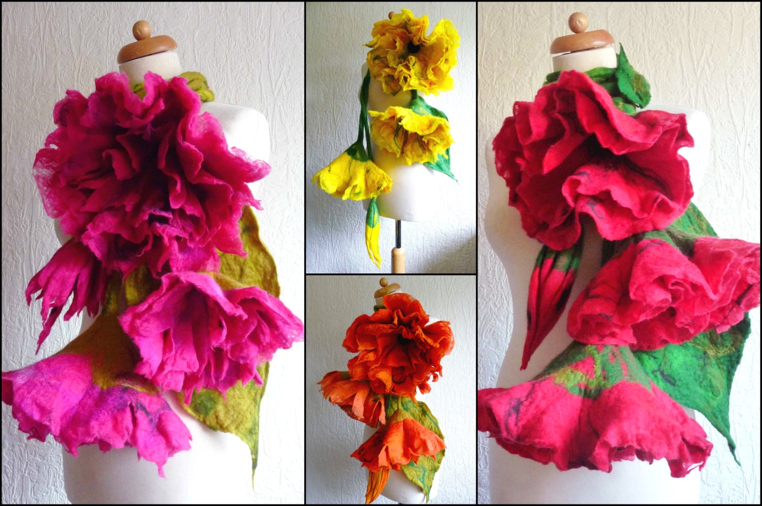 Felted scarf necklace flower felted flower necklace felted | Etsy